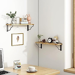 Floating Shelves, 24 Inches Wood Wall Mounted Shelves for Storage, Wall Shelves with Metal Bracket, Rustic Bookshelf for Bedroom Kitchen Living Room (Wooden, 24 Inch)