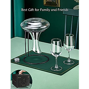 Gezzeny Wine Decanter, 50 oz Crystal Decanter Set 1.5L Wine Carafe, Red Wine Glass Decanter Set with Wine Accessories - Two Red Wine Glasses, Cleaning Beads, Drying Stand, Wine Gifts for Men/Women