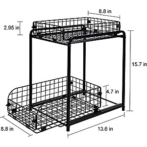 2-Pack Under Sink Organizer, Sliding Cabinet Wire Basket Organizer, Higher 2 Tier Under Bathroom Storage Drawer Multi-purpose Storage Shelf for Bathroom Kitchen Pantry