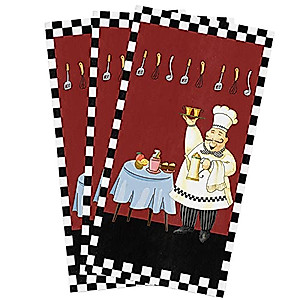 Kitchen Towels, Cheerful Fat Chef Towels, Dish Towels Kitchen Accessories, Microfiber Cleaning Cloth Kitchen Decor Hand Towels, Dish Towels for Kitchen, Absorbent Wash Cloths 3-Pack