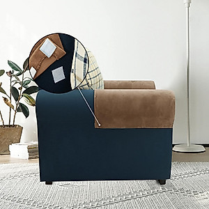 Stretch Velvet Sofa Armrest Covers 2 Piece Chairs Sofas Arm Covers Sofa Chair Recliner Couch Armrest Protector Anti-Slip Arm Slipcovers,Brown