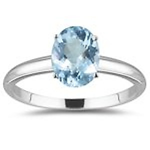 Vogati 0.75 Cts Aquamarine Solitaire Ring in 14K White Gold-10.0