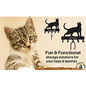 The Metal Peddler Twin Cats Key Rack & Hanger - Large 9 inch Wide - Made in USA; Wall Mounted Holder for Cat Lovers