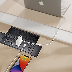 Brush Connectivity Box Conference Table Power Box with 3 Power Socket+ 1 USB-A and Type C Charger+1 CAT6+ 1 USB-C Data(Black) (Flip up)