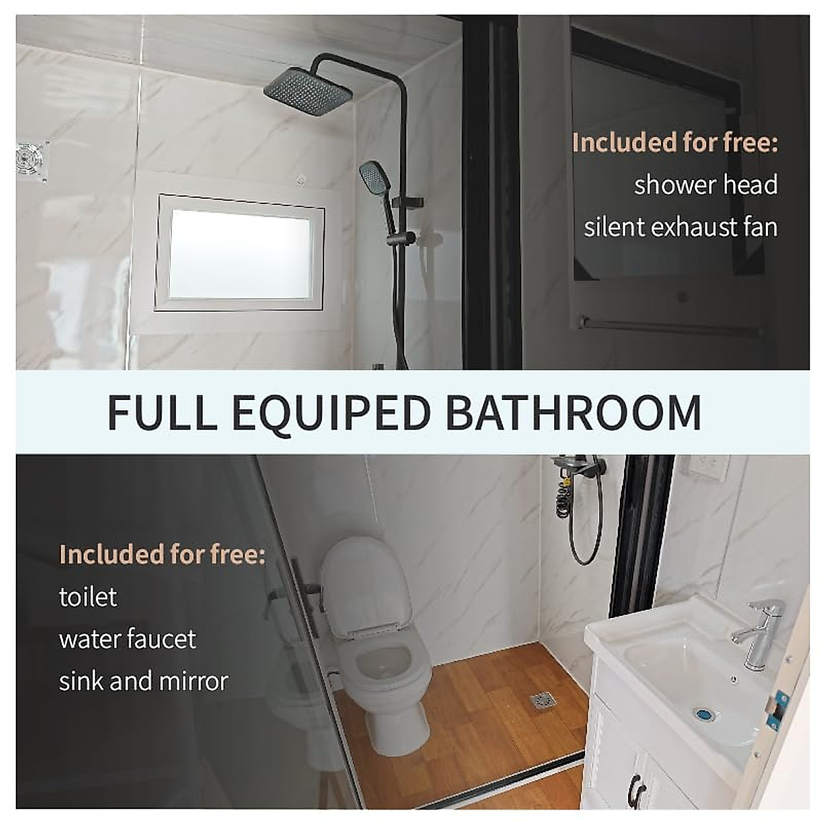 Feekercn 20FT Folding House to Live in,Prefab Container House with Bedroom,Equiped Bathroom and Kitchen,Prefabricated Tiny Home Adults Living,Foldable Mobile Home with Canopy for Hotel,Office,Shop