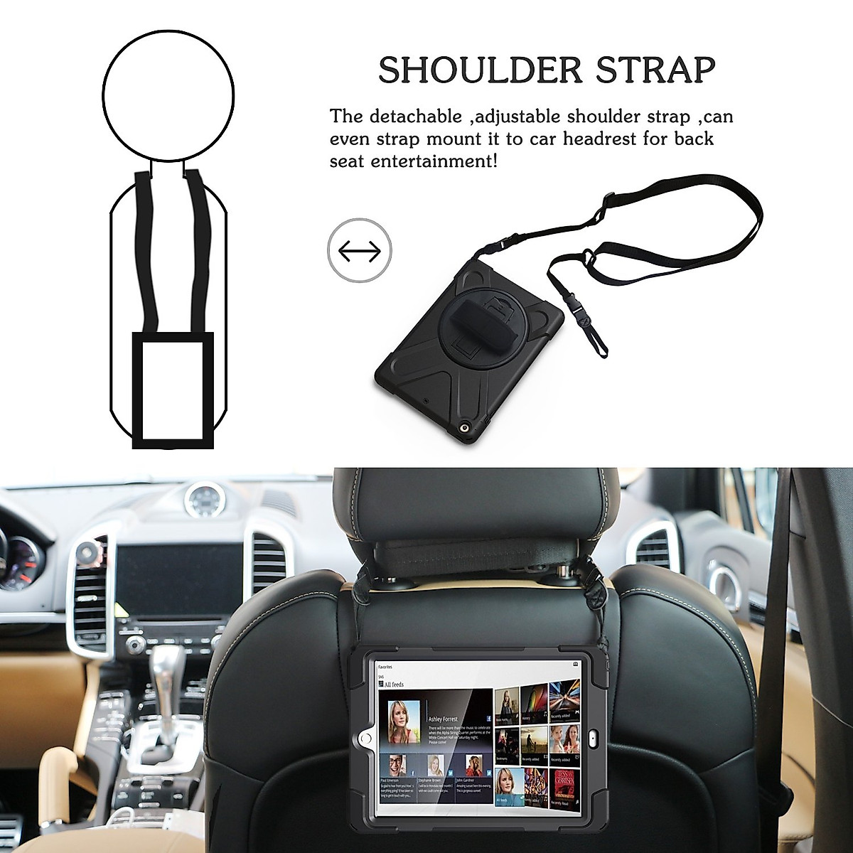 BRAECN iPad Air Shockproof Case - Heavy Duty Full-Body Rugged Protective Case with 360 Degree Swivel Kickstand/Hand Strap/Shoulder Strap for Apple iPad Air 1st Generation 9.7 inch (Black)