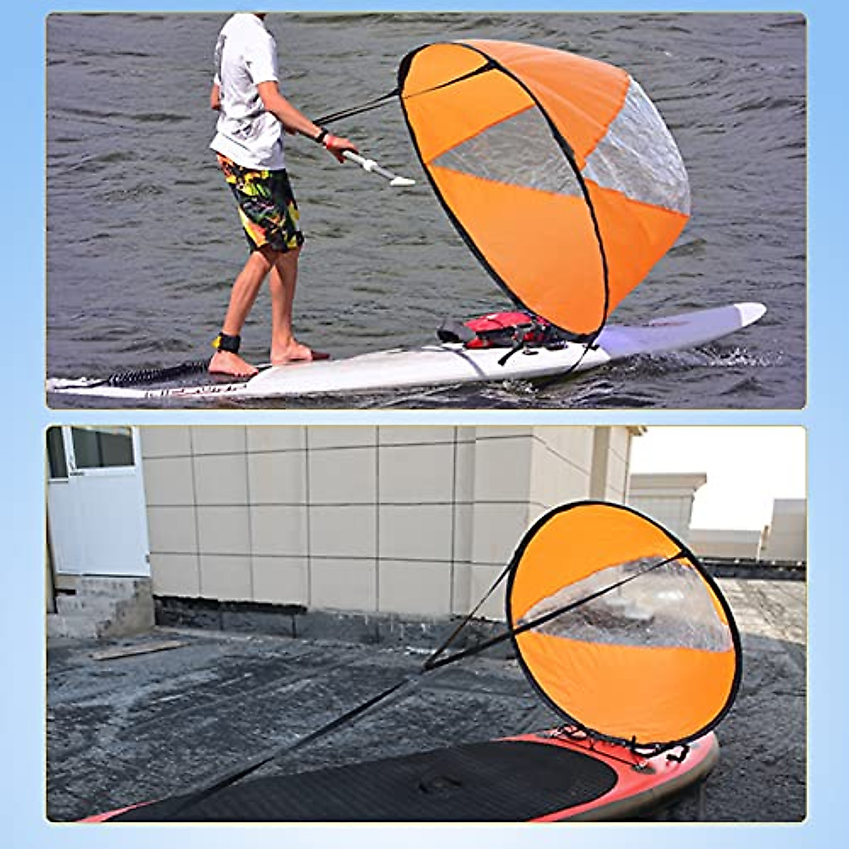 VGEBY1 Wind Sail, PVC Foldable Board Wind Sail Wind Paddle with Transparent Window for Kayak Canoes Inflatables Boats (Orange)