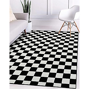 Luxe Weavers Modern Checkered Area Rug Black 8x10 Stain Resistant Carpet for Living Room