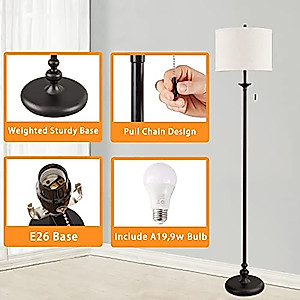 Luvkczc Modern Floor Lamp, 60" Standing Lamp for Living Room with Fabric Lamp Shade, Corner Tall Reading Lamp for Bedroom, Office, Dining Room, Farmhouse (Bulb Included) (Black)