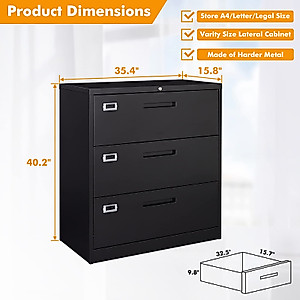 STANI Lateral File Cabinet with Lock, 3 Drawer Lateral Filing Cabinet, Metal Lateral File Cabinet for Home and Office, Metal Storage File Cabinet for Hanging Files Letter/Legal/F4/A4 Size