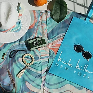 Nicole Miller Straw Sun Hats Kimono Beach Cover Ups for Women and Travel Tote Matching for Packable Foldable, Aqua