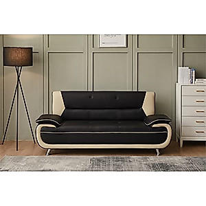 Kingway Furniture Lilian Faux Leather Livingroom Sofa in BlackBeige