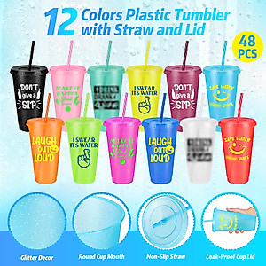 Inbagi Employee Appreciation Gift Cup Tumbler with Straw and Lid Bulk 24 oz Thank You Plastic Tumbler Water Bottle Reusable Colorful Travel Mug for Student Teacher Team Party(48 Packs)