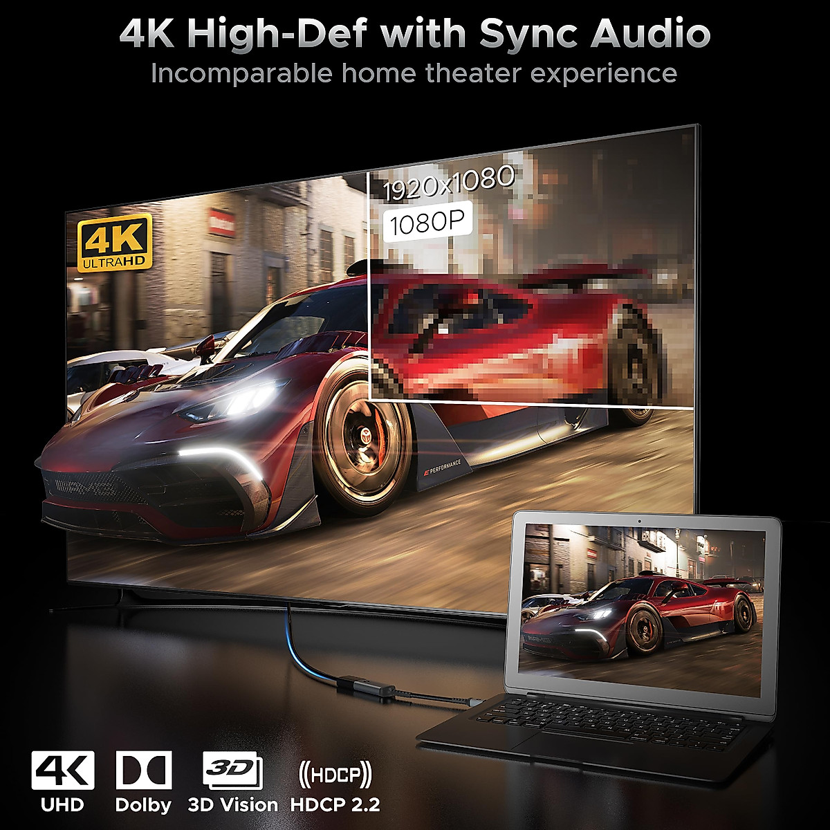 Warrky 4K Mini DisplayPort to HDMI Adapter, [UHD, Gold-Plated Plug, Aluminum Case, Super Slim] Thunderbolt to HDMI Converter Compatible for MacBook Air/Pro, Surface Pro/Dock, Monitor/Projector