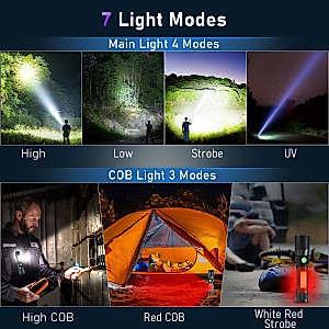 Rechargeable Flashlights, 2 PCS 3 in 1 Super Bright Black Light Flashlights 2000 Lumens, 7 Modes, Zoomable, Waterproof Flash Light Recharchable for Camping, Emergency, Pet Clothing Detection with bag