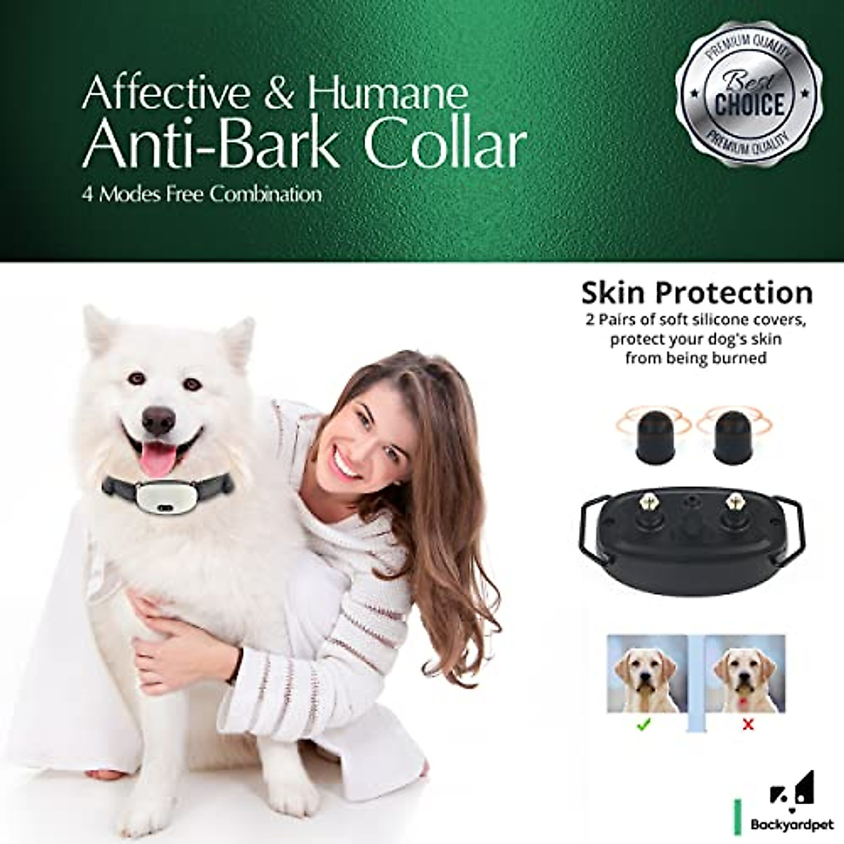 BackyardPet Dog Bark Collar, Rechargable Anti Barking Collar for Dogs with 7 Adjustable Sensitivity Levels and 8 Adjustable Shock and Vibration Levels - Bark Collar for Small, Medium and Large Dogs