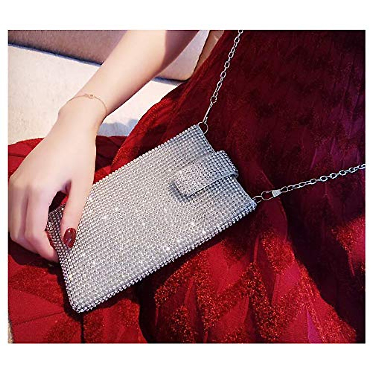 Happyera Bling Rhinestone Evening Handbag Cell Phone Purse Wallet Clutch Crossbody Bag - E