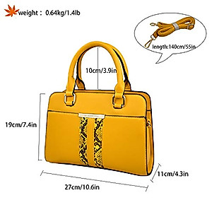 Snakeskin Print Handbag Purses for Women Top Handle Satchel Shoulder Bags Work Tote Small Leather Crossbody Bag Yellow