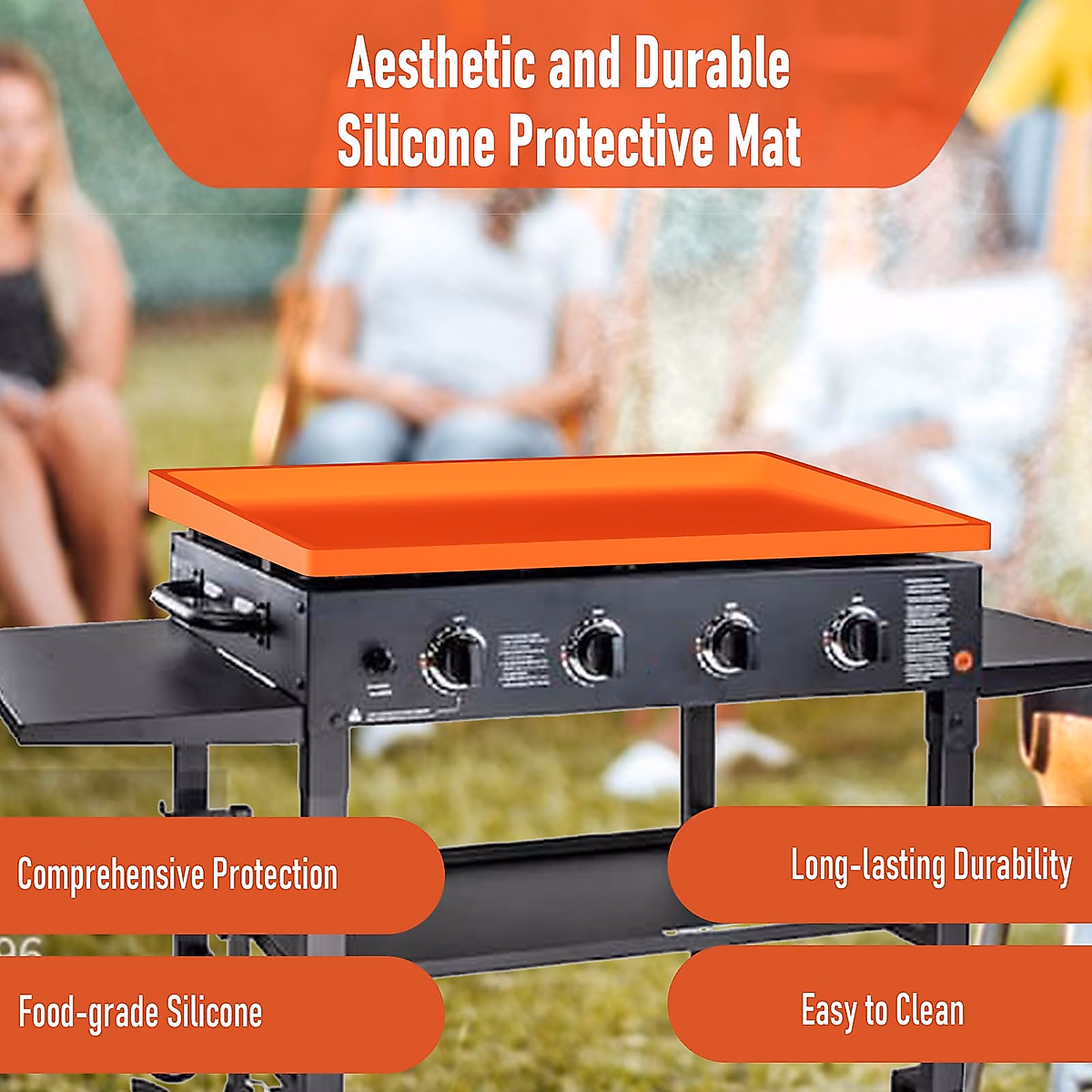 ShauBaby 28’’【Full Coverage Upgraded】Silicone Griddle Cover for Blackstone Griddle Protective Mat Cover Comes with 3pc Tools for Blackstone Accessories, Thicker Silicone Mat for Outdoor Griddle