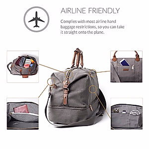 MyMealivos Canvas Weekender Bag, Overnight Travel Carry On Duffel Tote with Shoe Pouch (Grey)