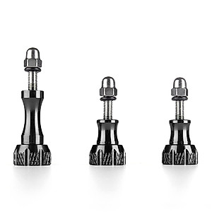 TNP For GoPro Thumb Screw Set (Black) - Aluminum Alloy Thumbscrew Knob Bolt Kit for GoPro Hero 9 8 7 6 5 4 3+ 3 2, for GoPro Hero Session, SJCAM Osmo HD Action Cameras - 3pcs 1x Long Screws + 2x Short