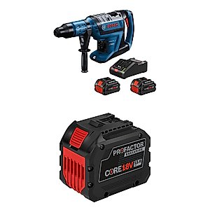 Bosch PROFACTOR 18V HITMAN GBH18V-45CK24 Connected 1-7/8 In. SDS-max Rotary Hammer Kit & (2)CORE18V 8.0 Ah Performance Batteries + GBA18V120 18V CORE18V Lithium-Ion 12.0 Ah PROFACTOR Exclusive Battery