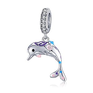 925 Sterling Silver Dolphin Charm Crocodile Charm Unicorn Charm Dog Charm Squirrel Charm Giraffe Charm Rabbit Charm Flamingo Charm for Pandora Charm Bracelet (Dolphin)