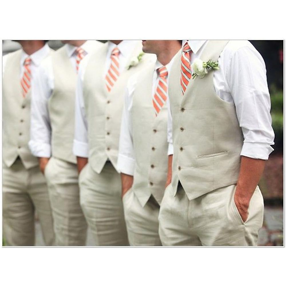 Qiatuu Mens 2 Piece Linen Suit Casual Slim Fit Suits for Summer Beach Wedding Retro Prom Tux Suits Linen Vest and Pant Black-L