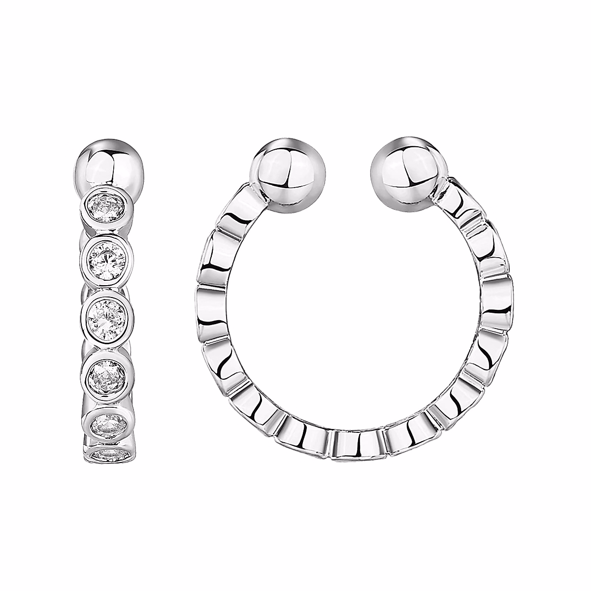 PAVOI 14K White Gold Plated 2.5mm Cubic Zirconia Sparkling Round Huggie Ear Cuff Gold Earrings for Women | Clip On Cartilage