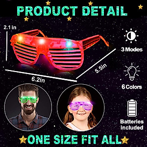 20 Pack LED Glasses New Years Eve Party Supplies, 6 Colors Light Up Glasses Shutter Shades Glow Sticks Glasses Led Party Sunglasses Kids/Adults Glow In Dark New Years 2025 Party Favors Neon Glow Toys