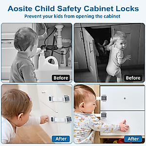 Cabinet Locks for Babies Aosite 6 Pack Child Safety Cabinet Locks Childproof Drawer Latches Baby Proof Straps Locks Adjustable Refrigerator Lock Door Lock for Furniture, Kitchen, Toilet, No Drilling