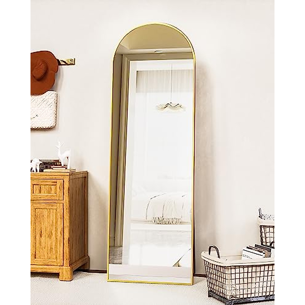 Antok Arched Full Length Mirror, 58"x18" Arched Floor Mirror, Glassless Mirror Full Length with Stand, Floor Mirror Freestanding, Wall Mounted Mirror for Bedroom Living Room, Gold
