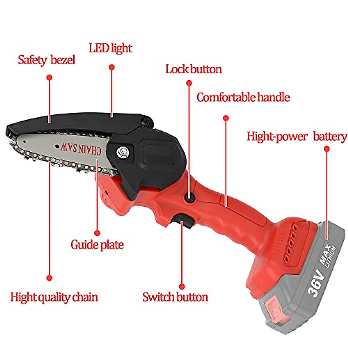 Mini Cordless Chainsaw Kit, 4 Inch One-Hand Handheld Electric Portable Chainsaw with 36V 2pcs Batteries for Garden Pruning, Bonsai Trunk, and Firewood (Red)…
