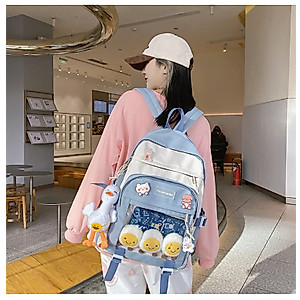 HACODAN Kawaii Backpack Ita Bag Lovely Pin Bag Japanese Aesthetic with Cute Pendant and Pins for Girls High School Book Bags for School (Blue)