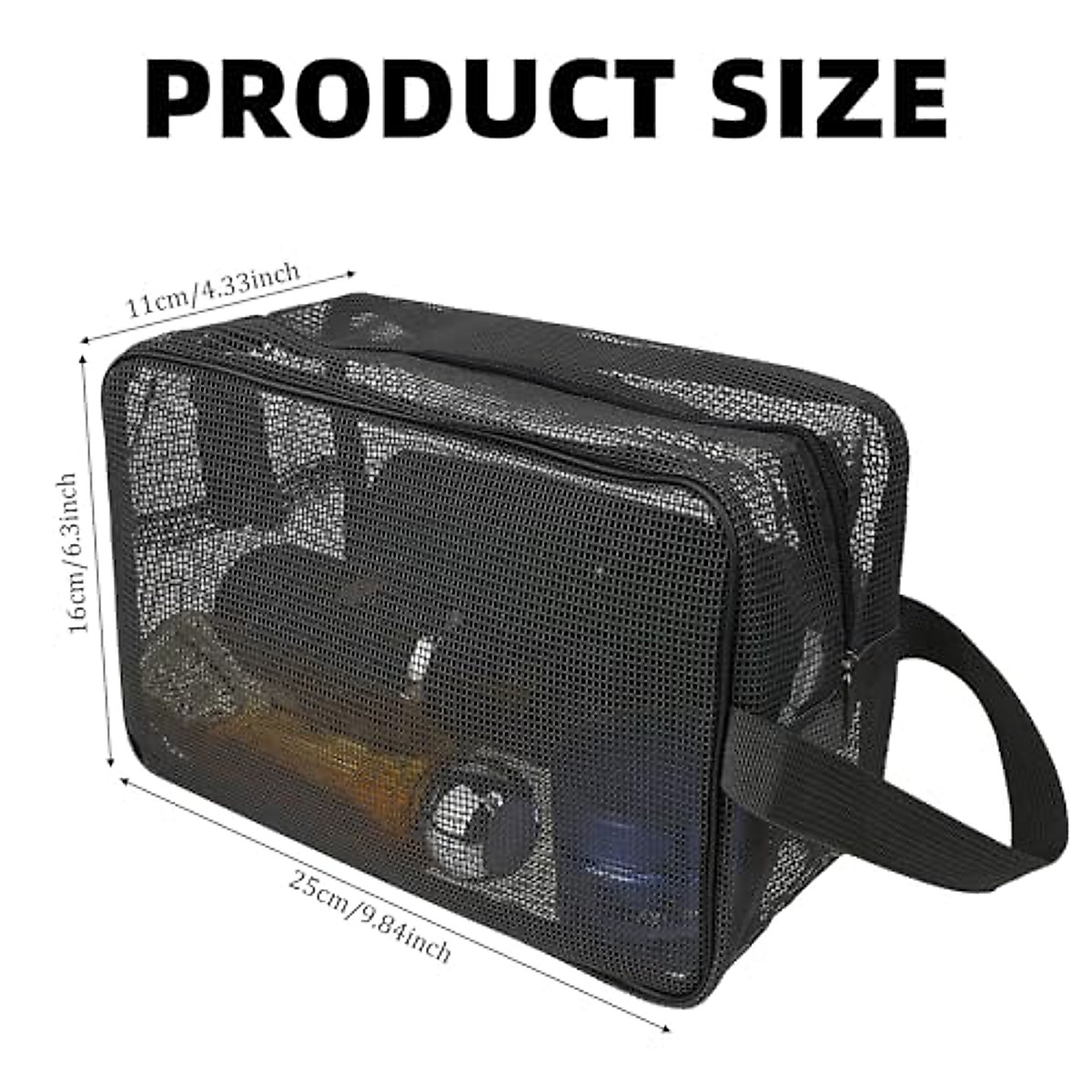 cobee Mesh Shower Bag, Portable Mesh Shower Caddy, Quick Dry Tote Bag with Zipper, Toiletry Organizer Bag for Gym Travel Camping Swimming Beach(Black)