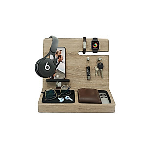 Namore | Gift for Men Husband, Anniversary, Birthday | Wood Phone Docking Station | Ideal as Office and Nightstand Organizer | Organize your Watch, Wallet, Cellphone, Keys, Airpods