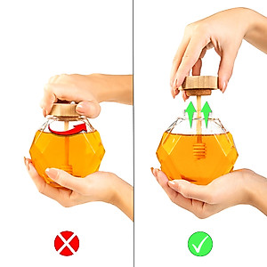 12 Ounce Glass Honey Jars with Dipper,Airtight Hexagonal Lid Glass Honey Jars,Honey Jar with Natural Wood Lid and Dipper Transparent Honey Jar and Honey Stick set with Lid TIMUR HOME KITCHEN (Cork)