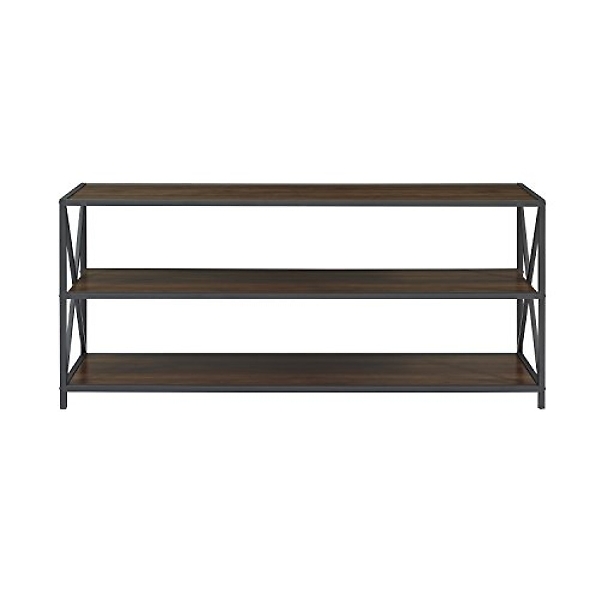 Walker Edison 2 Shelf Industrial Wood Metal Bookcase Tall Bookshelf Storage Home Office, 60 Inch, Dark Walnut