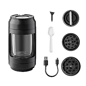 Free Boy Manual Grinder with Light-Up Storage Jars,8 Times Magnifying Viewing Jar,Stash Jar and Grinding,Black