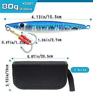 Gefischtter 5pcs Fishing Jigs Vertical Saltwater Jigs Metal Jigging Spoon Lure Slow Jigging Pitching Artificial Deep Sea Glow Lead Jigs with Assist Hooks for Tuna,Bass,Dogtooth,Grouper/80g