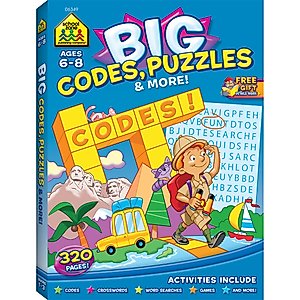 School Zone Big Codes, Puzzles & More Workbook: 320 Pages, Kindergarten, 1st Grade, 2nd Grade, Crossword Puzzles, Games, Riddles, Word Searches, Ages 6 to 8 (School Zone Big Workbook Series)
