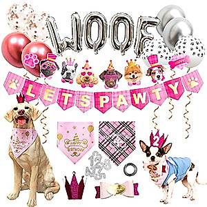 Dog Birthday Party Supplies, Dog Birthday Hat/Bandana/Bowtie/Balloon/Flag/Banner for Small Medium Large Dogs Pets, Doggie Birthday Party Supplies Decorations