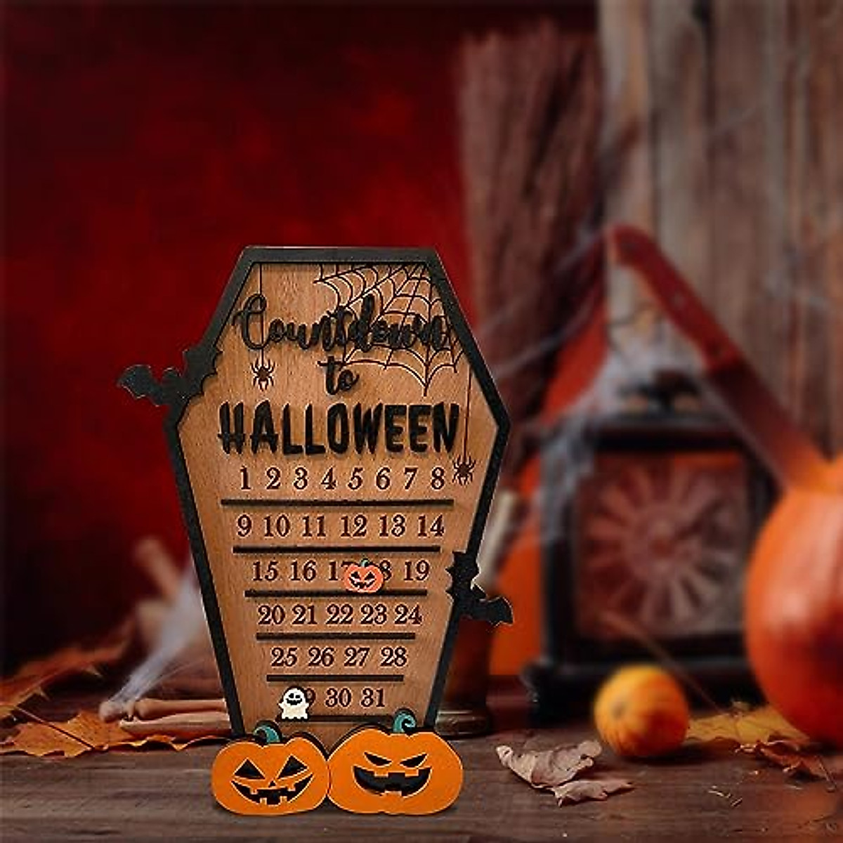 Halloween Advent Countdown Calendar 2023 New DIY Moving Wooden Countdown Block Calendar to Halloween Advent Calendar Pumpkin Halloween Countdown Sign Decor Wall Hanging Xmas Ornament Gift For All