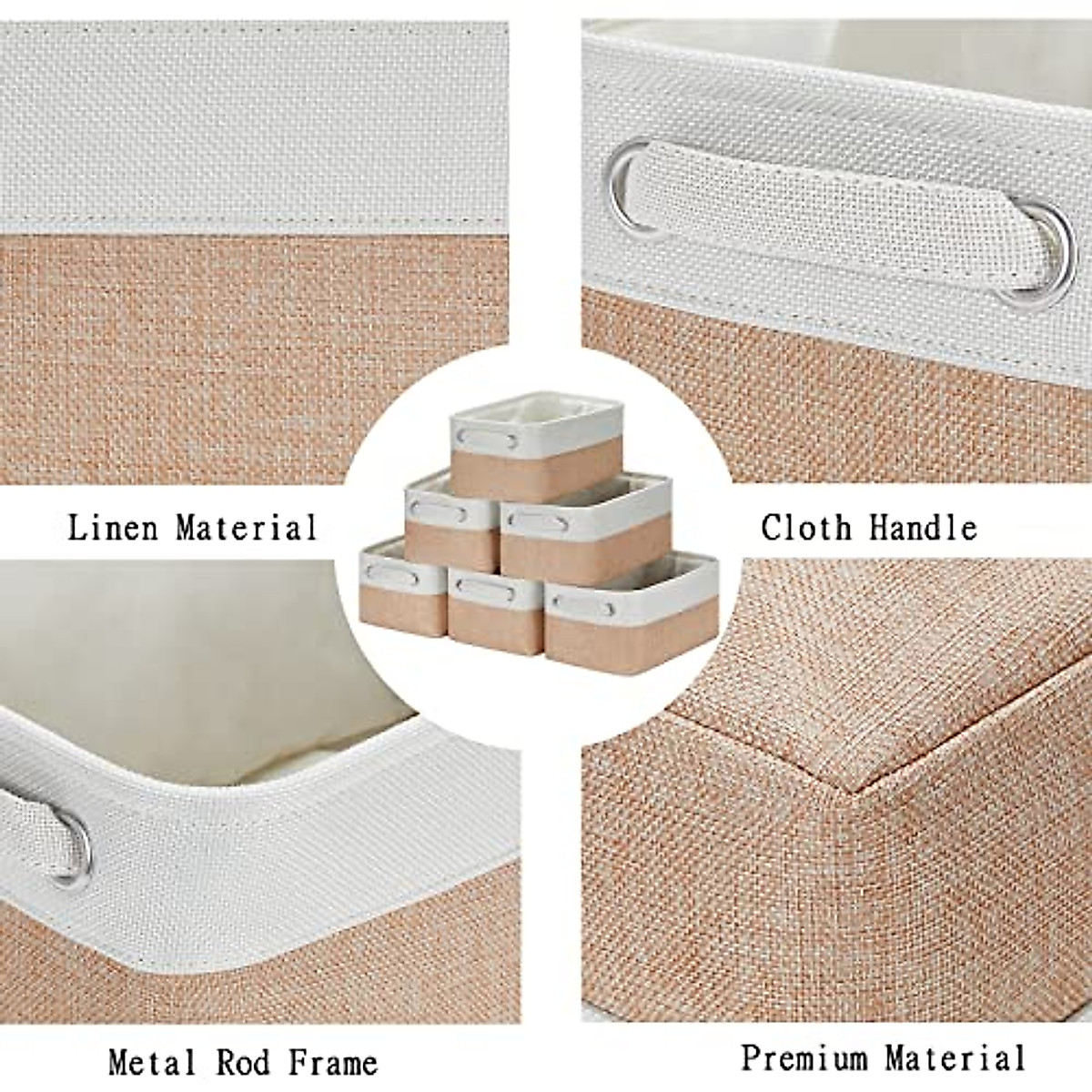 Neykioy Small Storage Bins 6 Pack Pink Storage Basket, Fabric Baskets for Closet Home, Rectangular Storage Baskets with Handles(11.8" L x 7.8" W x 5.1" H- White&Pink)