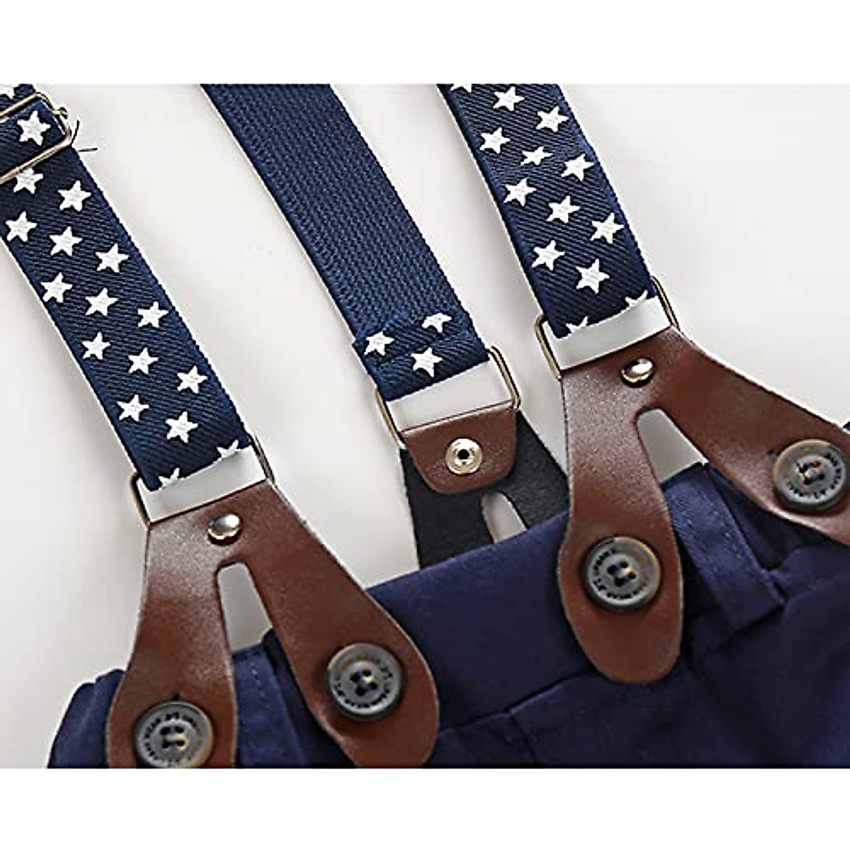 Kimocat Toddler Boy Clothing Sets Plaid Shirt Bowtie and Suspender Strap Pants Outfits (Blue, 0-6month(70#))