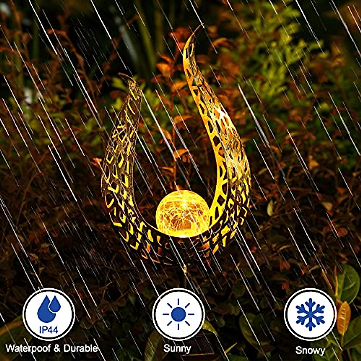 VCOKEN Solar Stake Lights Outdoor Decorative - Garden Solar Lights, Flame Shape Bronze Solar Garden Light, Waterproof Crackle Glass Led Light for Pathway, Lawn, Yard Decor