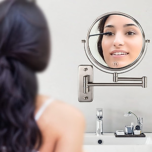 Wall Mounted Makeup Mirror, 1X/5X Magnifying Mirror Double Sided, 8 Inch Extendable Bathroom Mirror for Shaving, Nickel