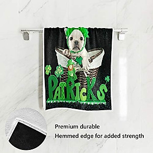 Shamrock French Bulldog Soft Hand Towels 30x15,Decorative St. Patrick's Day Green Fingertip Kitchen Dish Towels Washcloth for Bathroom, Hotel,Gym and Spa