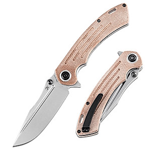 KANSEPT Pretatout Pocket Knives 8.3in Folding Knife with Stonewashed 154CM Blade, Brown Micarta Handle, Pocket Tactical Knife for Men Women, Envelope Opener with Thumb Stud T1032A3