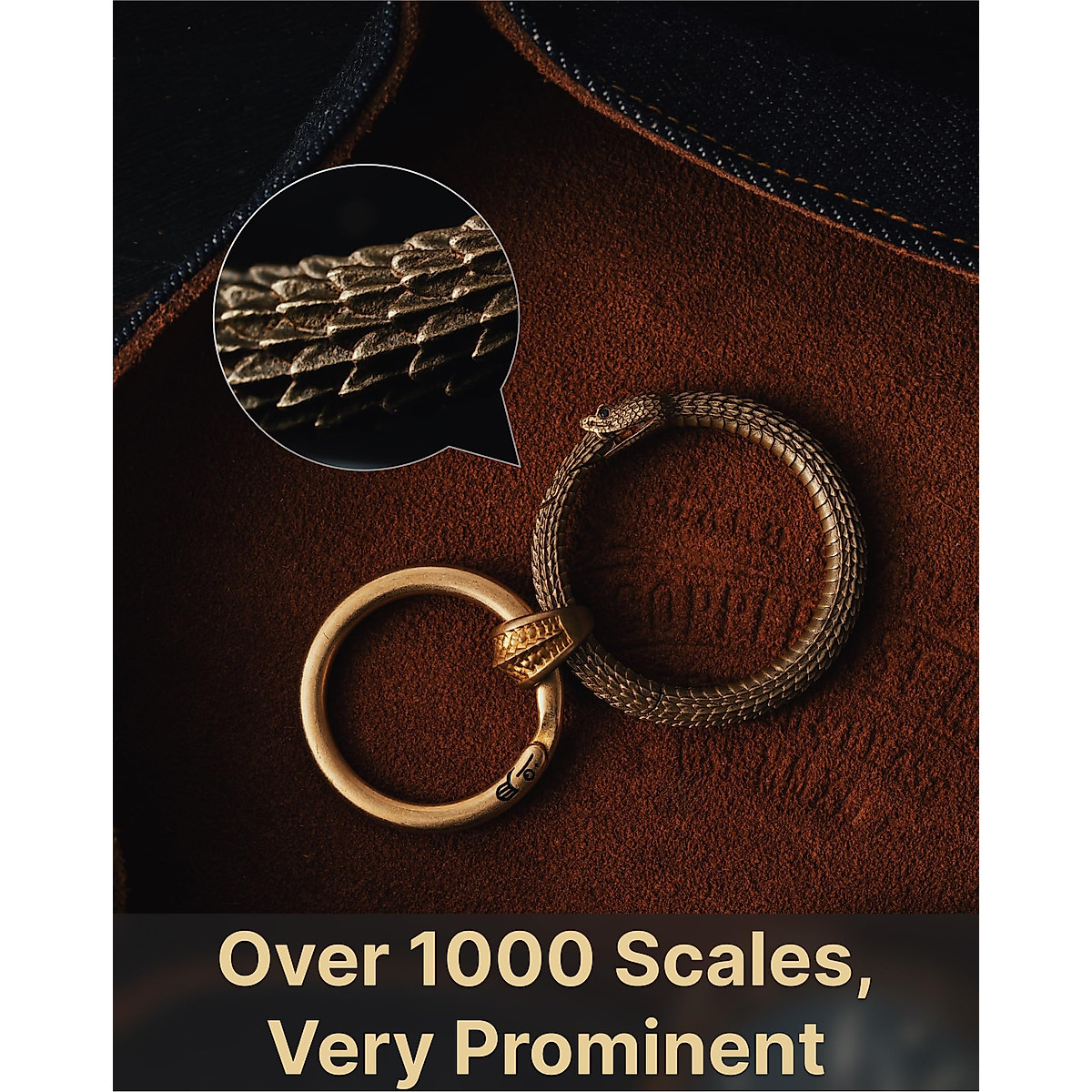 COPPERTIST.WU Ouroboros Snap Brass Keychain Keyring Spring Clip Ring with Key Ring